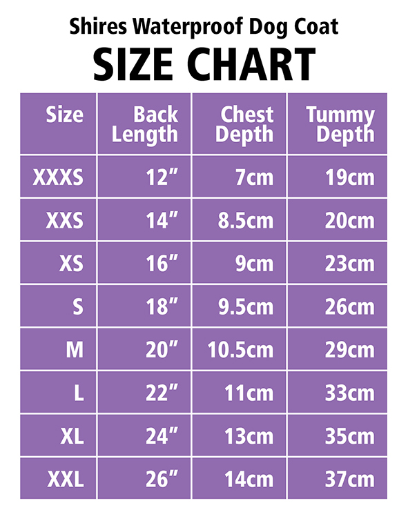 Dog Coat Size Chart Dog Clothes Size Dogs Chart Clothing Coa